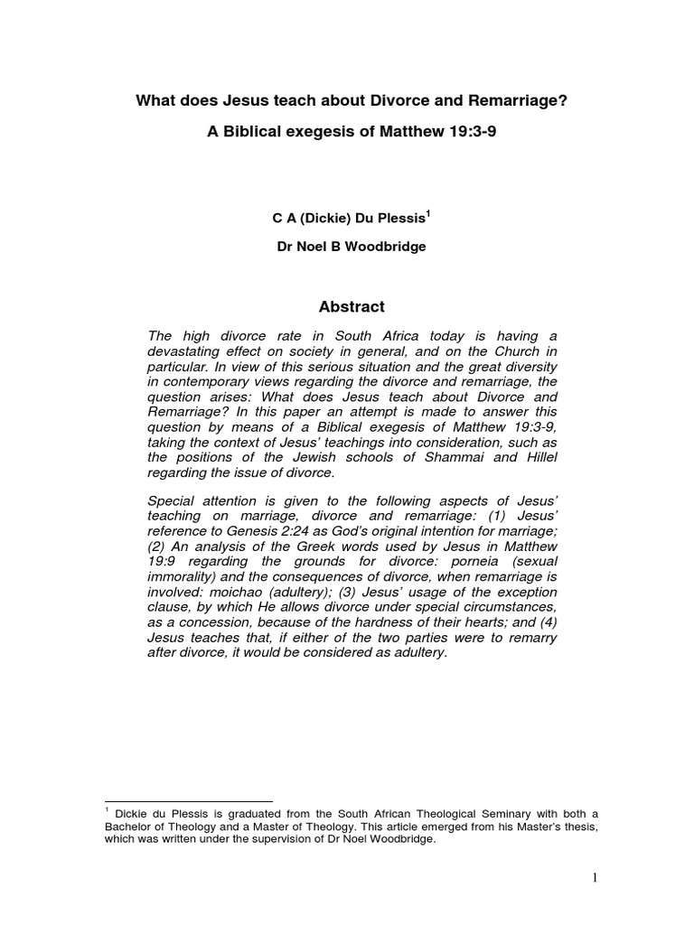 What Does Jesus Teach About Divorce and Remarriage? A Biblical Exegesis of Matthew 19:3-9 | PDF ...