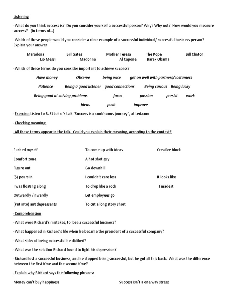 Listening Ted Success Is A Continuous Journey | PDF | Career & Growth ...