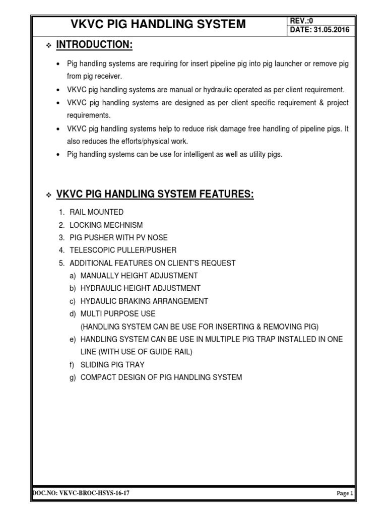 Pig Handling System Brochure PDF | Download Free PDF | Pipe (Fluid ...