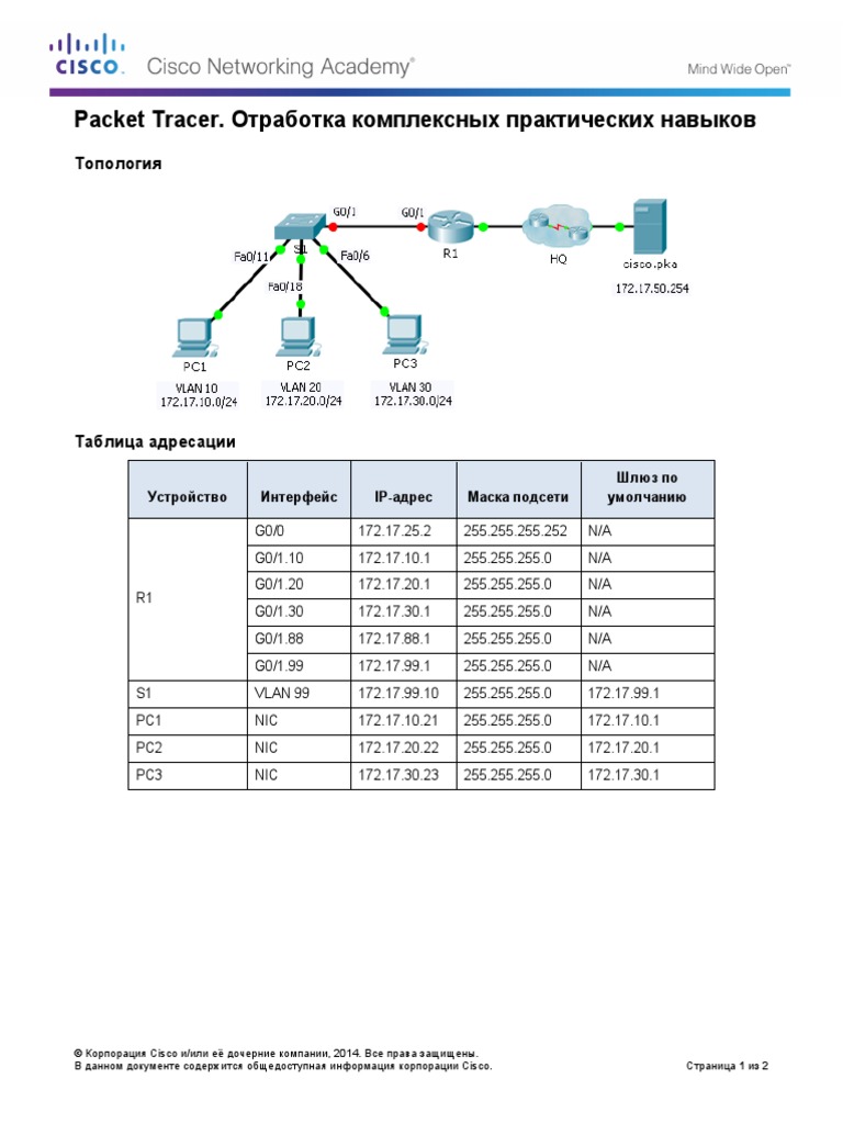 5.4.1.2 Packet Tracer - Skills Integration Challenge Instructions | PDF