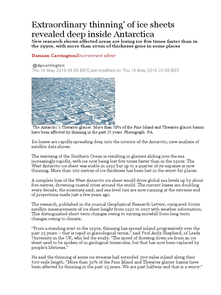 Extraordinary Thinning' of Ice Sheets Revealed Deep Inside Antarctica ...