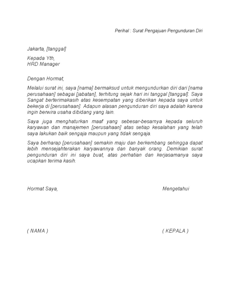 Contoh Surat Resign | PDF