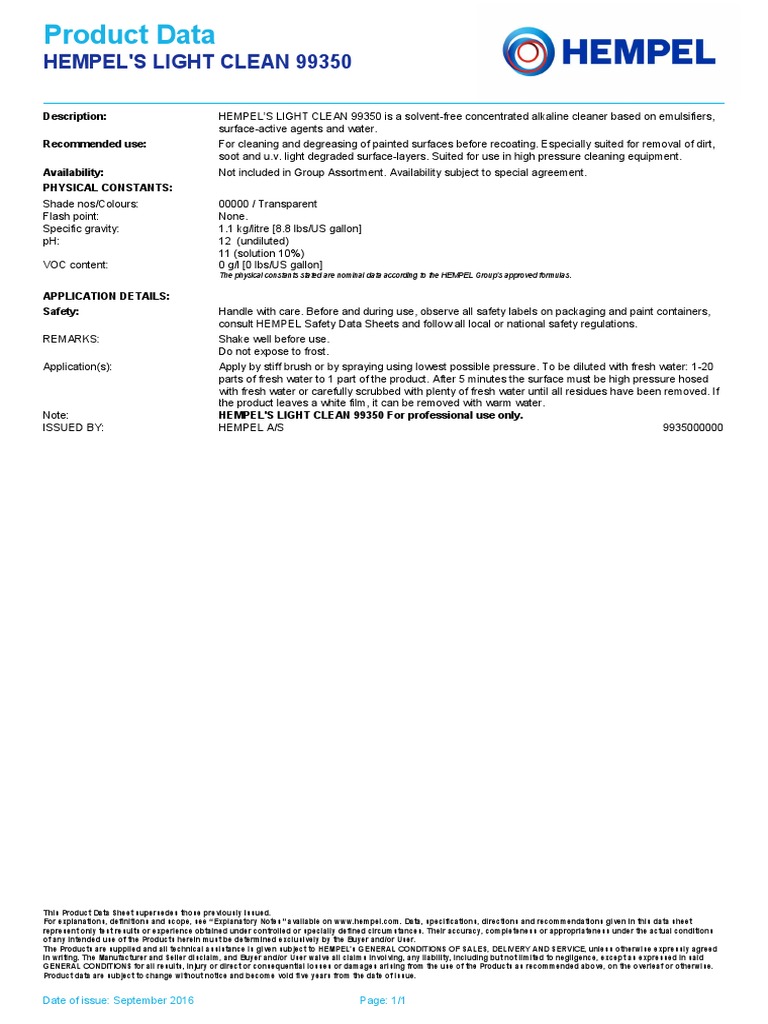 PDS HEMPEL'S LIGHT CLEAN 99350 en-GB | PDF | Water | Nature