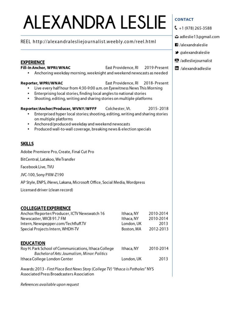 Alexandra Leslie CV | PDF | Public Opinion | Broadcasting