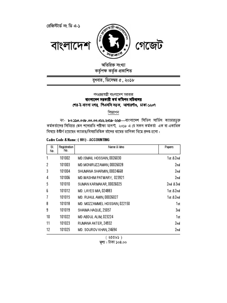 Senior Scale Result December 2018 | PDF