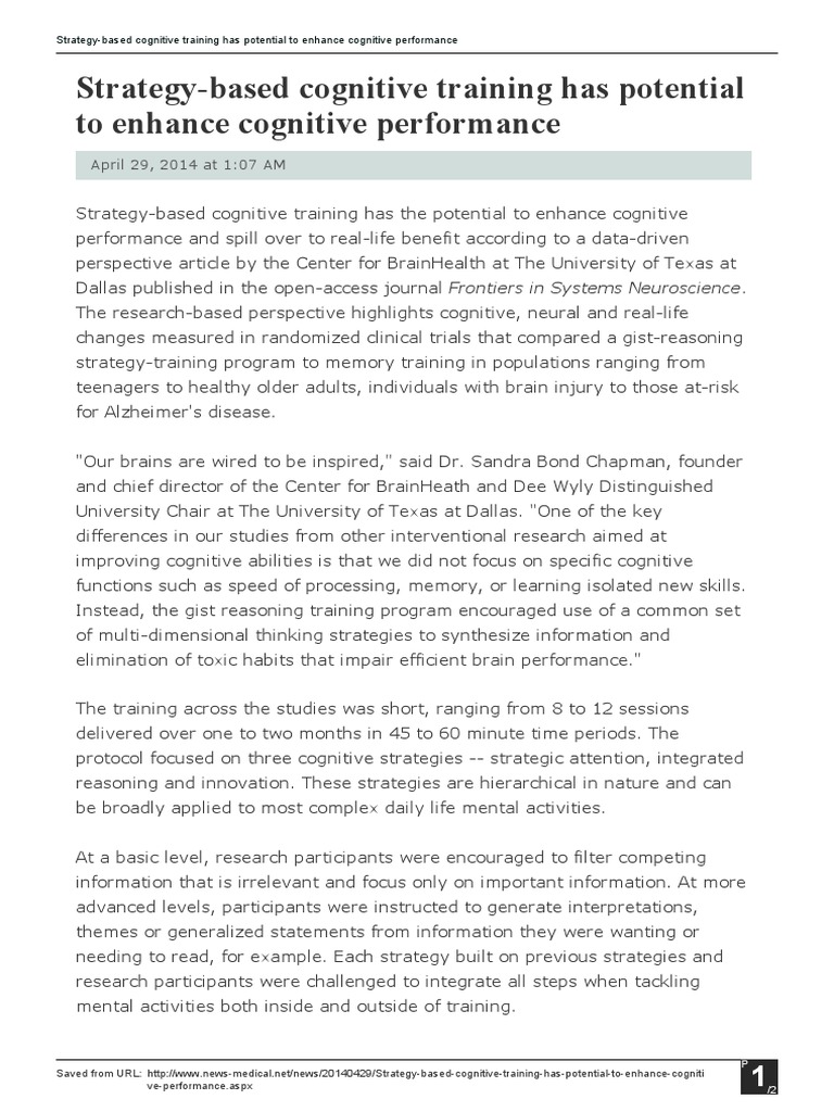 Enhancing Cognitive Performance Through Training | PDF | Behavioral ...