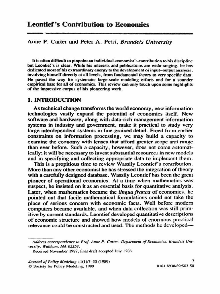 Contribuciones de Leontief A La Economía | PDF | Input–Output Model | Economics