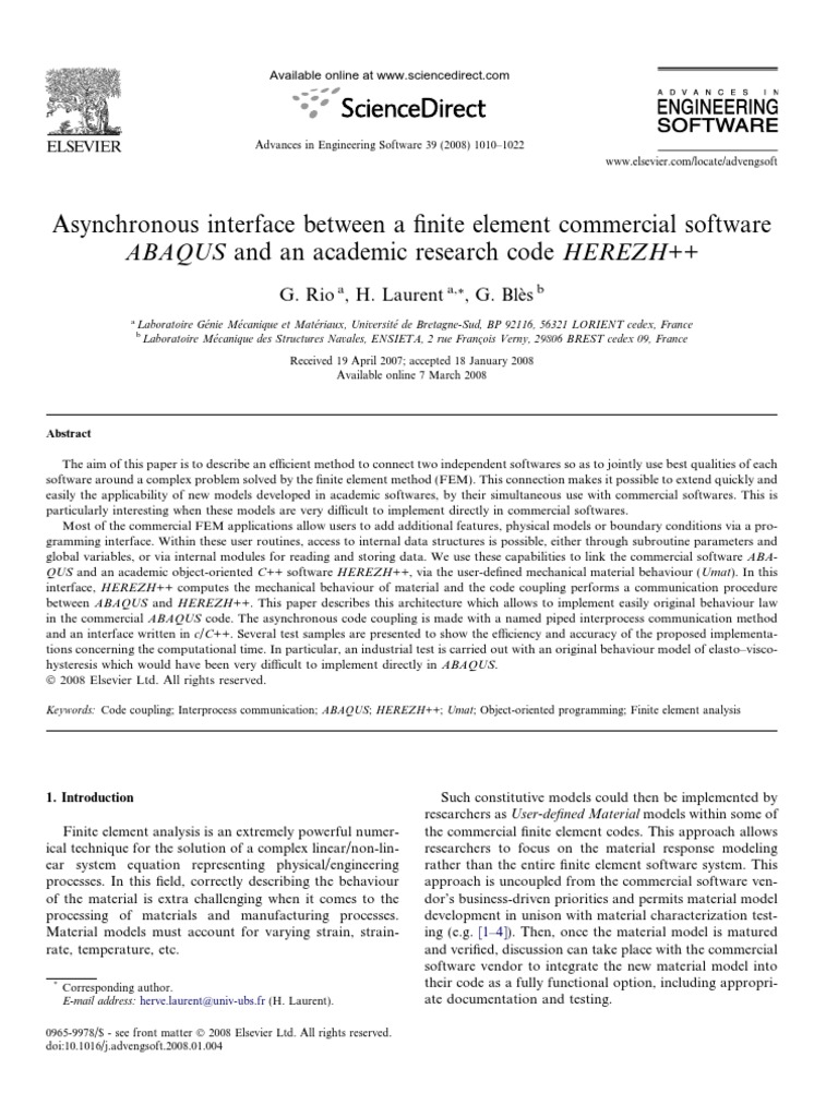 Asynchronous Interface Between A Finite Element Commercial Software ...