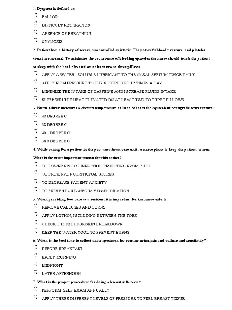 Prometric Test For Nurses Sample Questions | PDF | Anxiety | Health ...