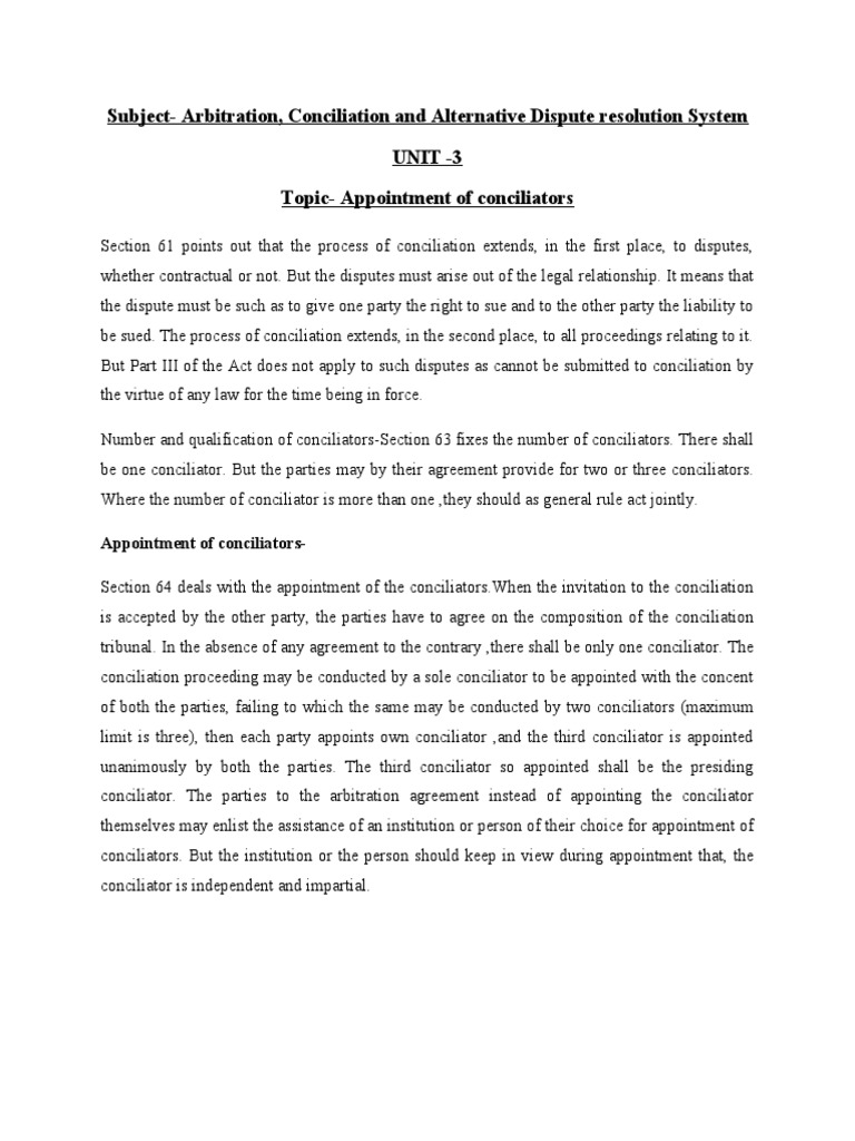 Subject-Arbitration, Conciliation and Alternative Dispute Resolution ...