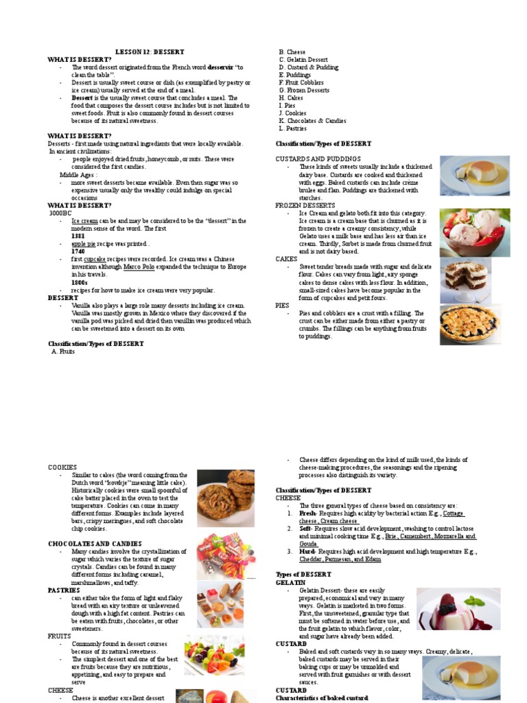 Lesson 12: Dessert What Is Dessert? | PDF | Pudding | Desserts