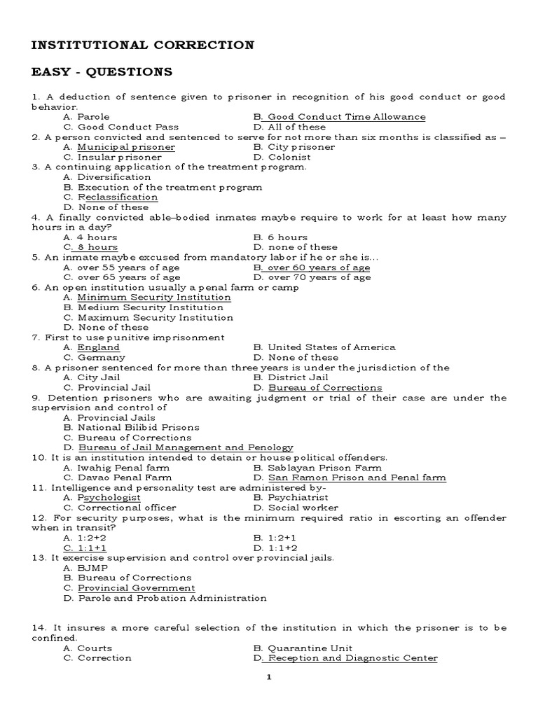 Institutional Correction Easy - Questions | PDF | Pardon | Probation