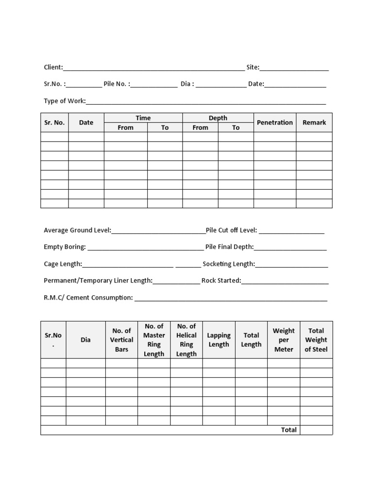 Pile Drilling Record Sheet | PDF