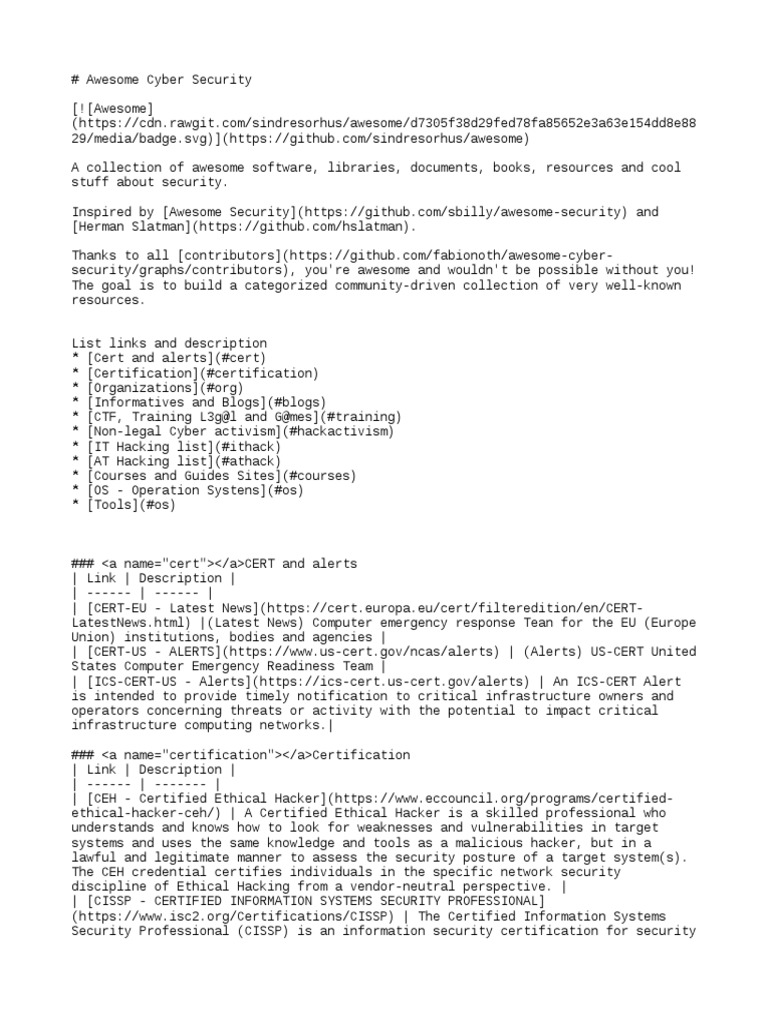 Awesome Cyber Security - MD | Download Free PDF | Penetration Test ...