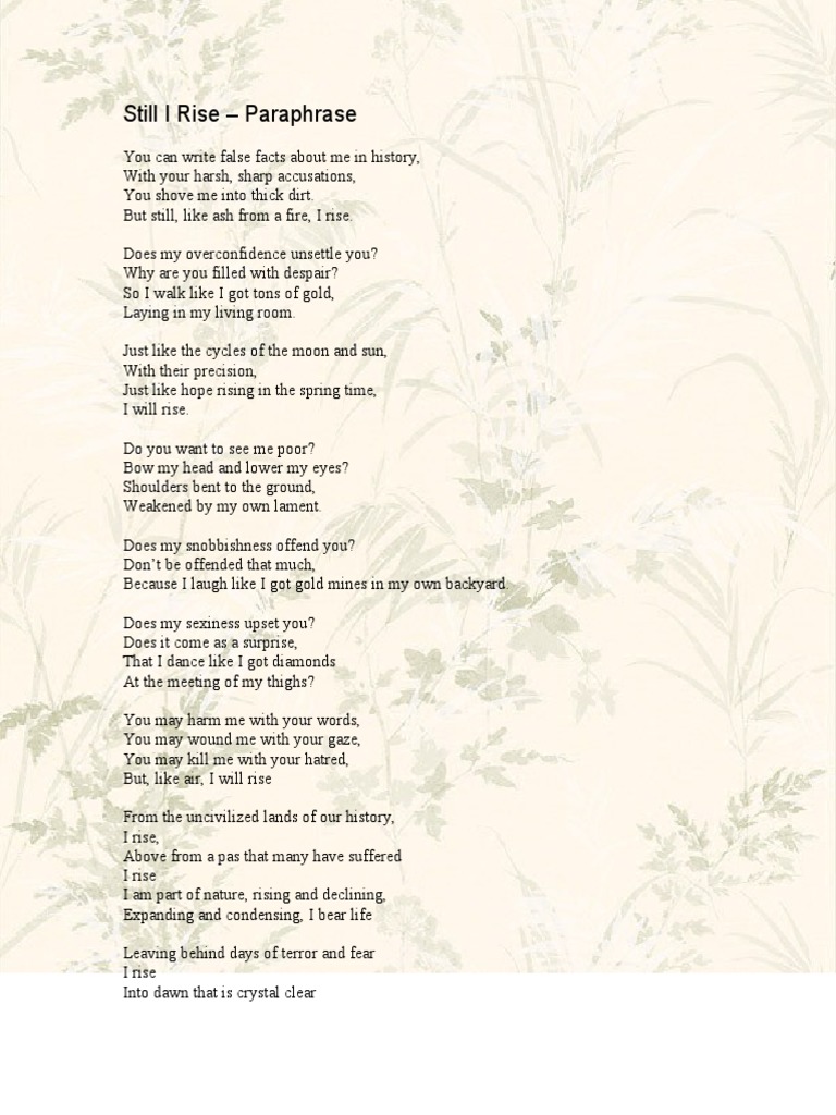 Still I Rise: A Poetic Paraphrase | PDF | Poetry