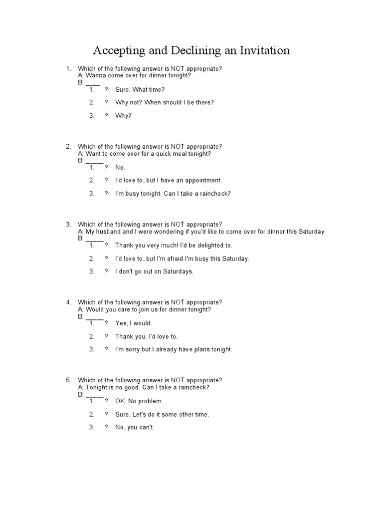 Accepting and Declining Invitations Cls 11 | PDF