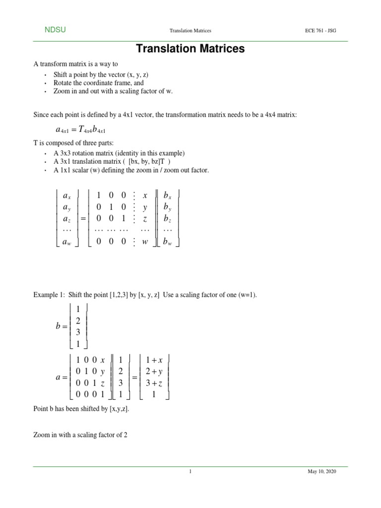 03 Translation Matrices | PDF | Matrix (Mathematics) | Rotation