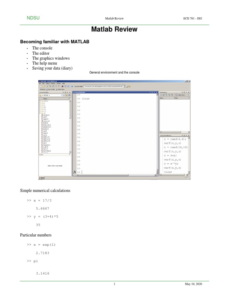 Matlab Review: Becoming Familiar With MATLAB | PDF | Euclidean Vector ...