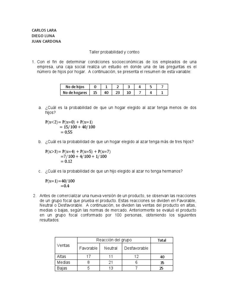 Taller Probabilidad y Conteo 4 SP | PDF | Probabilidad | Análisis ...