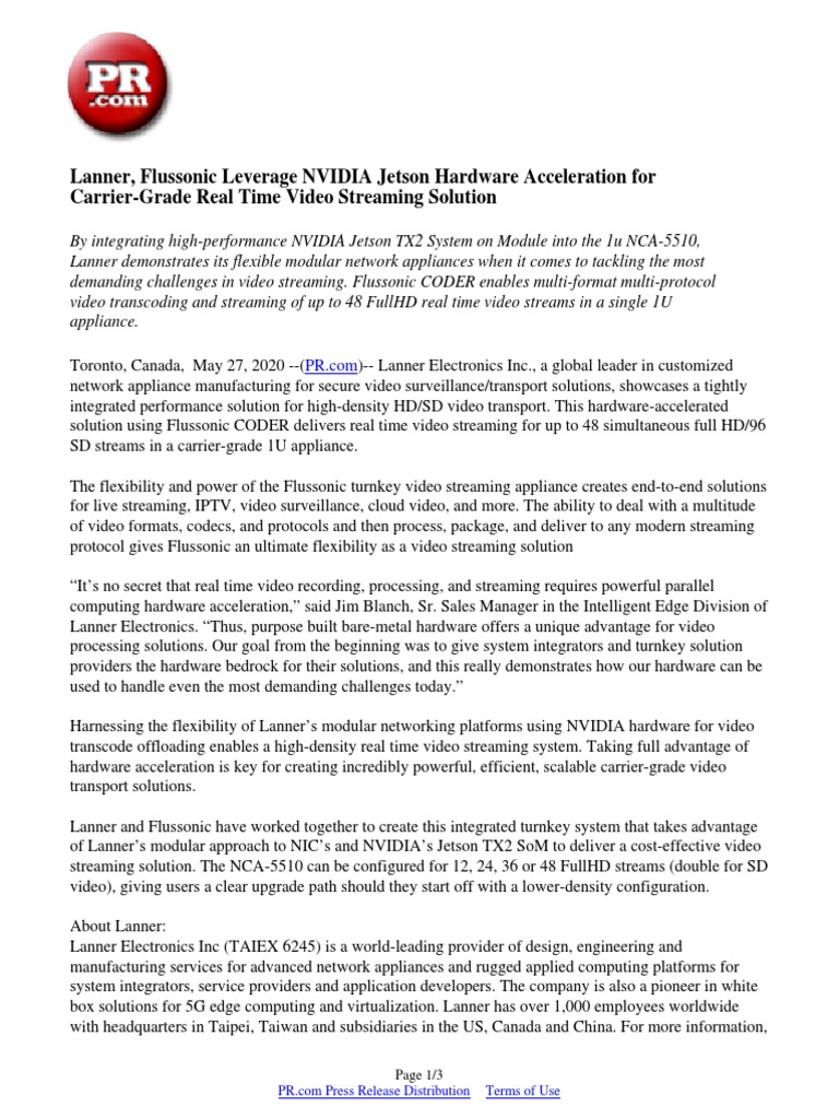 Lanner, Flussonic Leverage NVIDIA Jetson Hardware Acceleration For ...