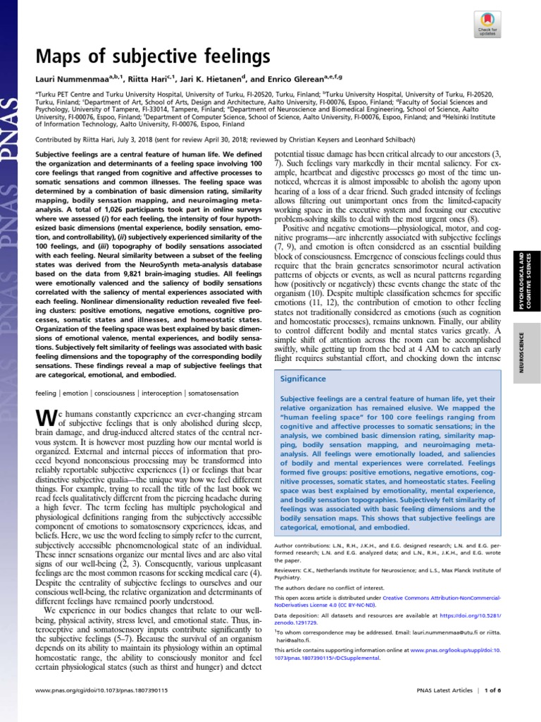 Maps of Subjective Feelings | PDF | Feeling | Affect (Psychology)