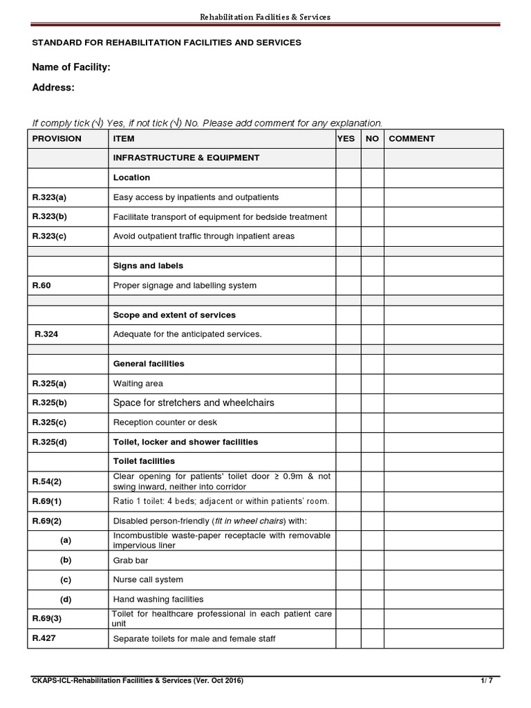 CKAPS - Rehab Facilities and Services | PDF | Housekeeping | Physical ...