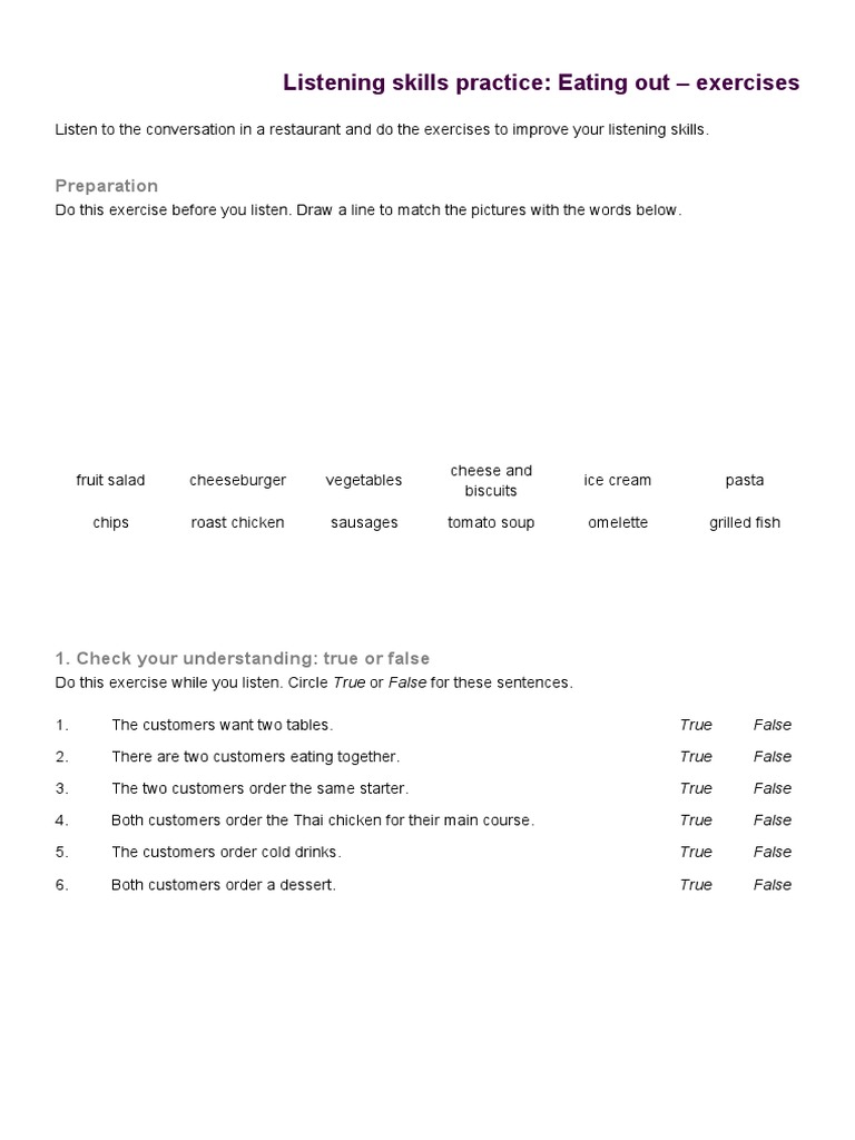 Eating Out: Listening Exercises | PDF