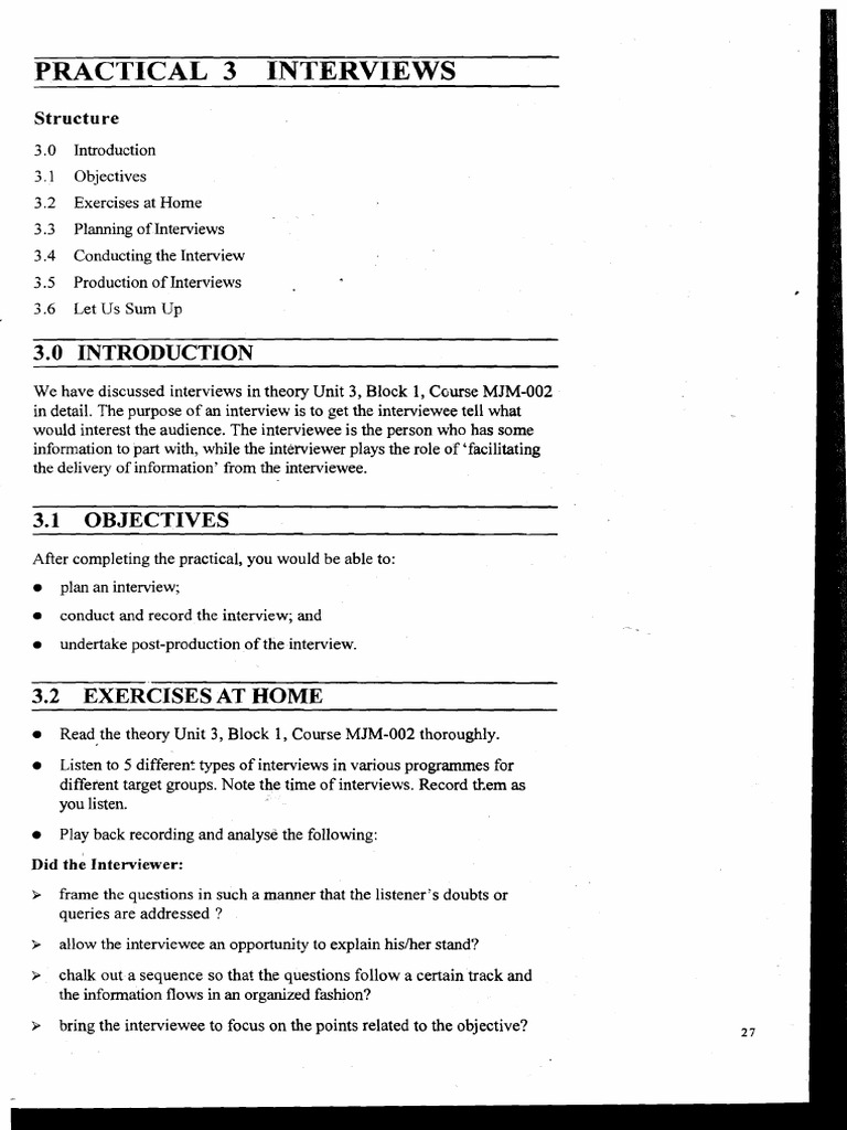 Practical 3 Interviews: Structure | PDF | Interview | Question
