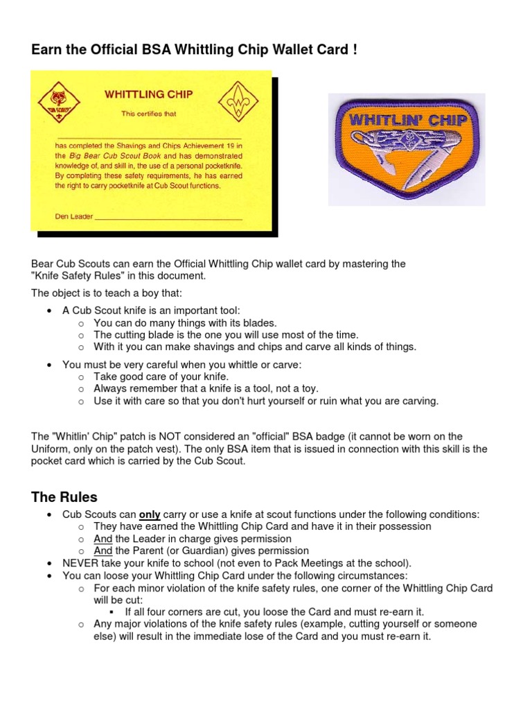 Cub Scout Whittling Chip Safety Guide | PDF | Knife | Leisure