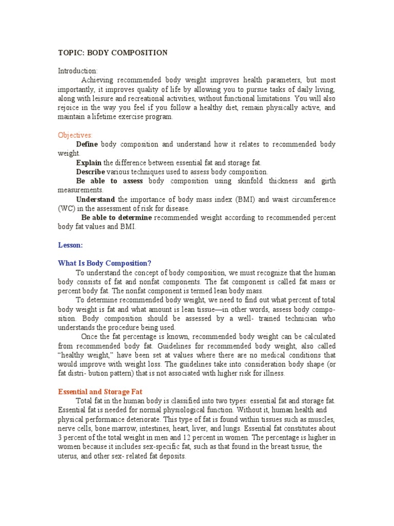 Body Composition | PDF | Adipose Tissue | Body Mass Index