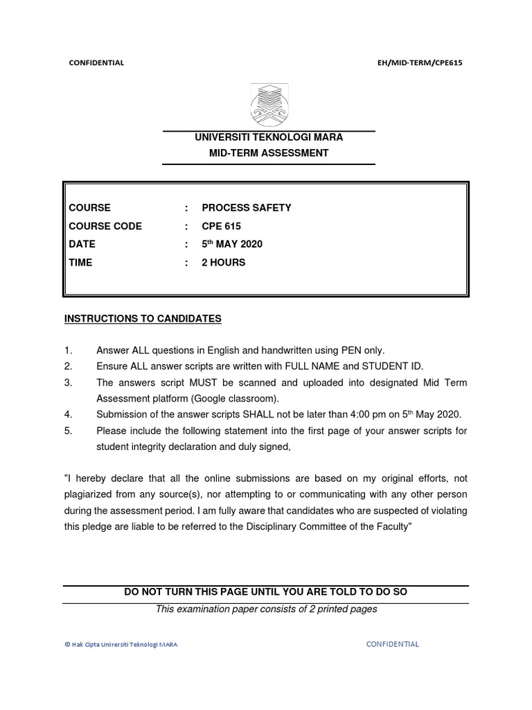 Mid Term Assessment CPE615 S1 | PDF | Safety | Business