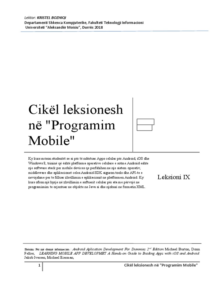 Lexioni - 09.programim Mobile | PDF | Method (Computer Programming) | Class (Computer Programming)