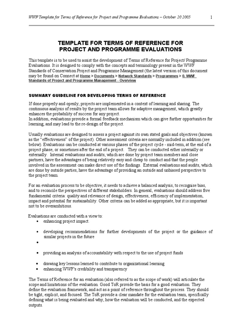 WWF Evaluation Terms of Reference Template | PDF | Business
