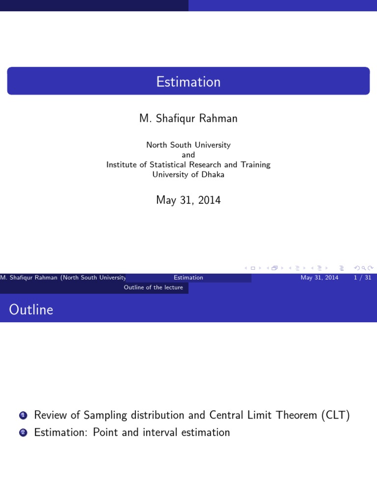 Estimation: M. Shafiqur Rahman | PDF | Estimator | Bias Of An Estimator
