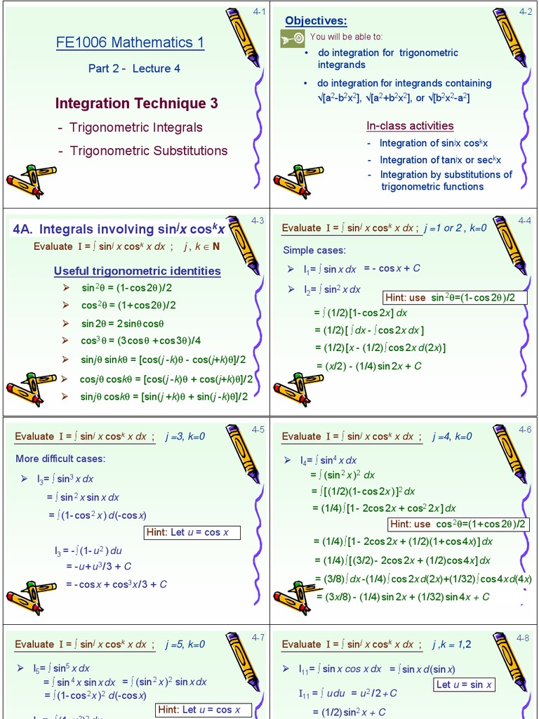 Trigonometric Integration Techniques | PDF