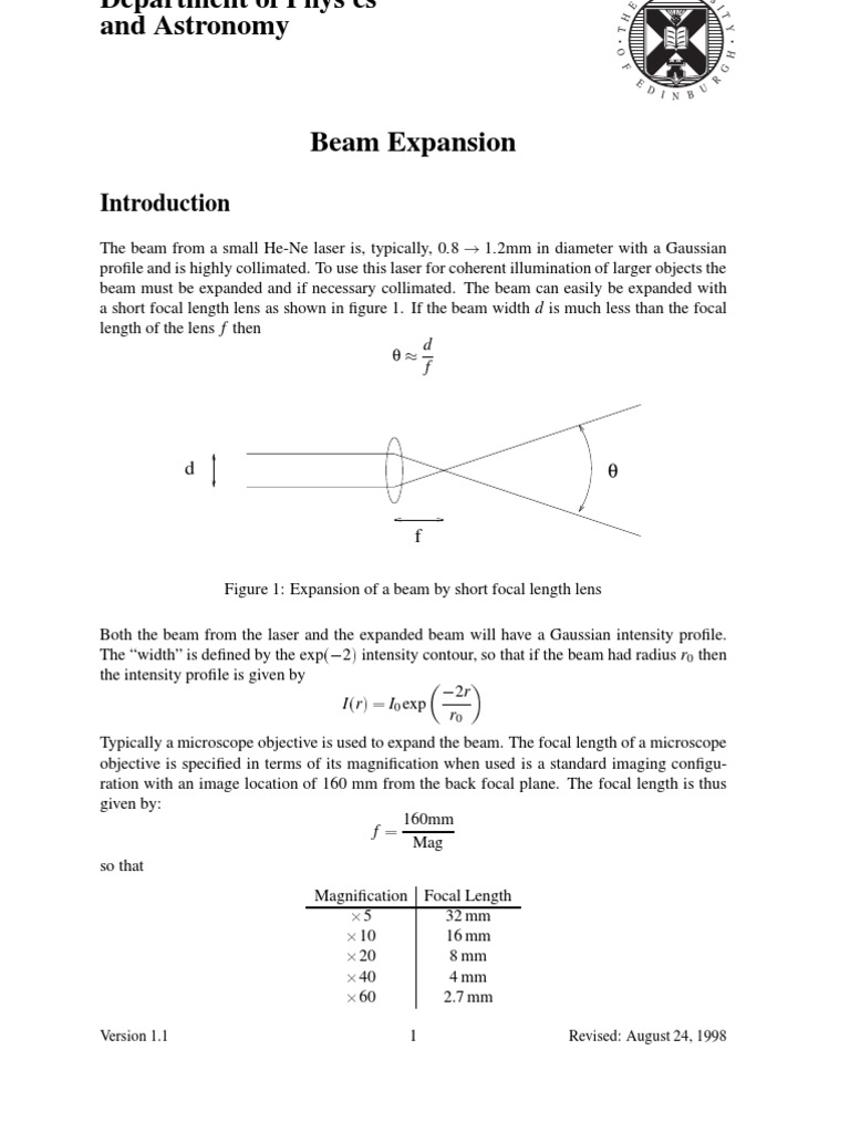 He-Ne Laser Beam Expansion Guide | PDF | Lens (Optics) | Optics