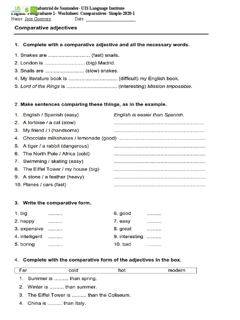 Comparative Adjectives Worksheet | PDF | Business