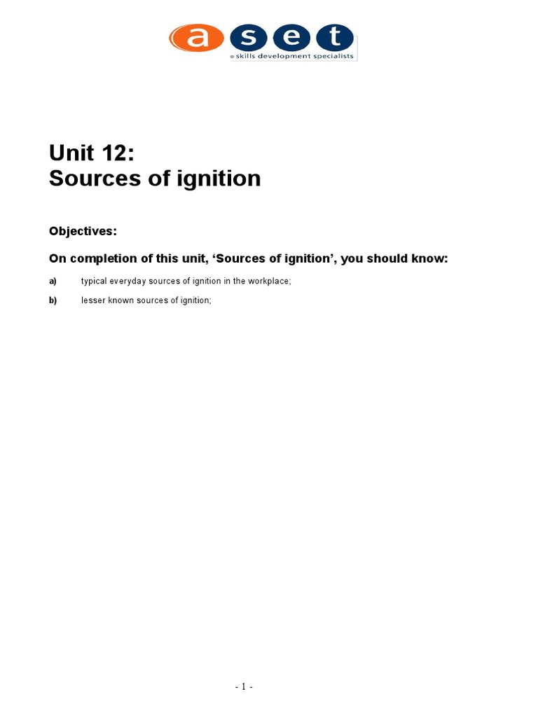 Unit 12 Sources of Ignition | PDF | Combustion | Applied And ...