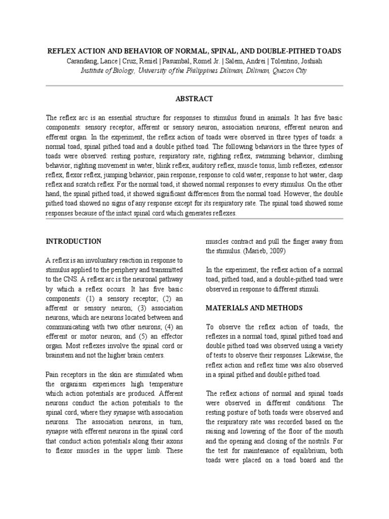 Bio 122 FR 11 - Reflex Action in Frogs | PDF | Motor Neuron | Neuron