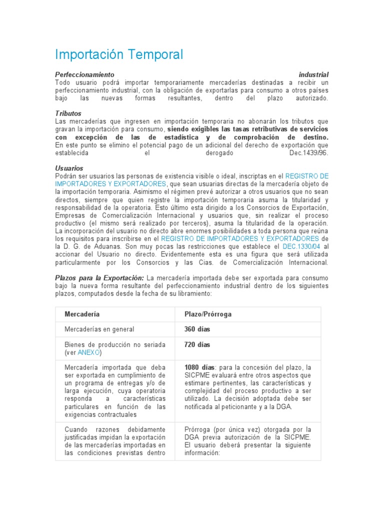 Importación Temporal | PDF | aduana | Exportaciones