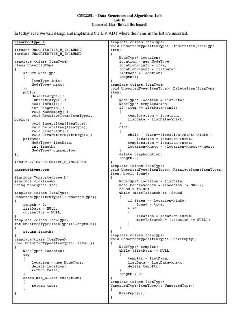 In Today's Lab We Will Design and Implement The List ADT Where The Items in The List Are ...