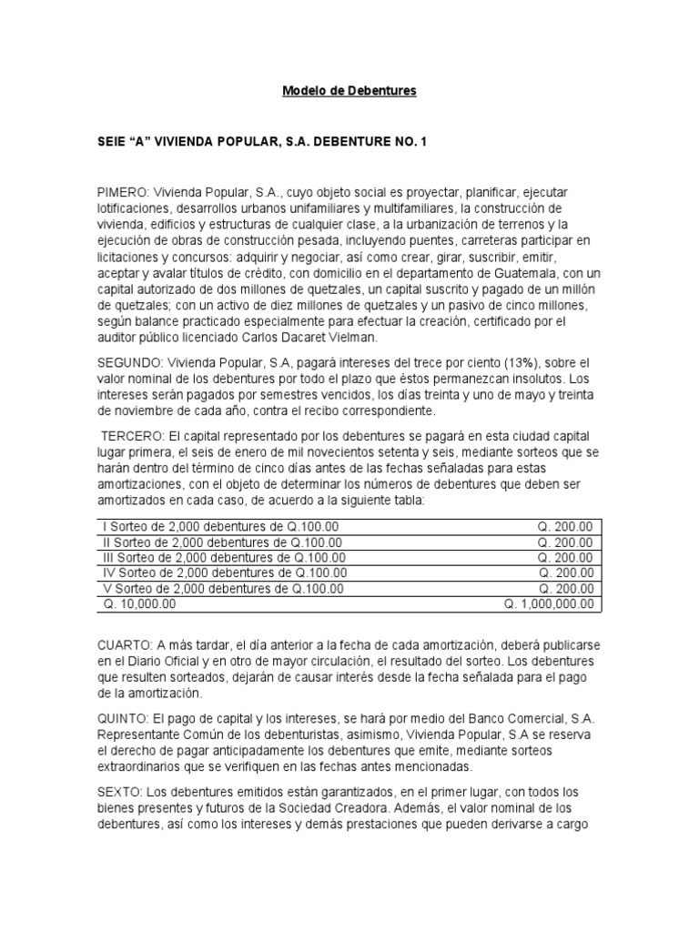 Modelo de Debentures | PDF | Bancos | Finanzas (general)