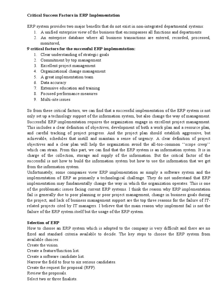 Critical Success Factors in ERP Implementation | PDF | Enterprise Resource Planning ...