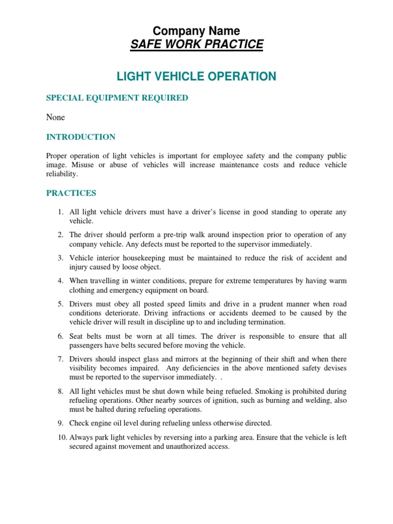 Safe Practices for Light Vehicle Operation | PDF | Technology & Engineering