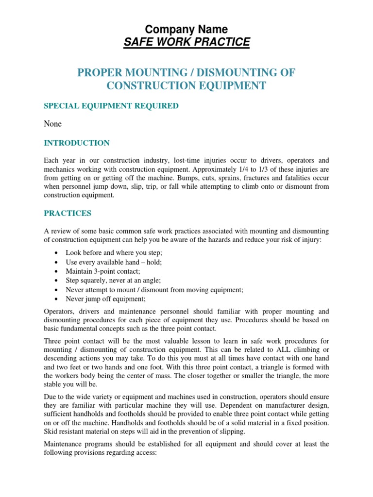 Safe Mounting/Dismounting of Equipment | PDF | Heavy Equipment | Safety