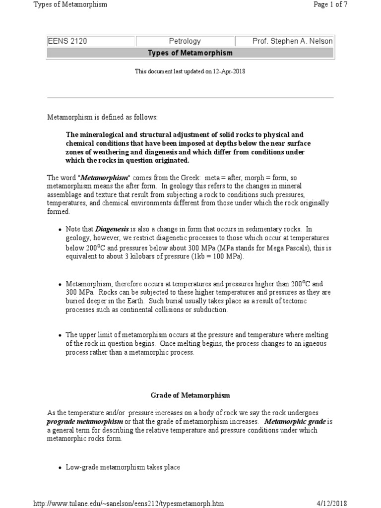 Types & Metamorph | PDF | Rock (Geology) | Minerals
