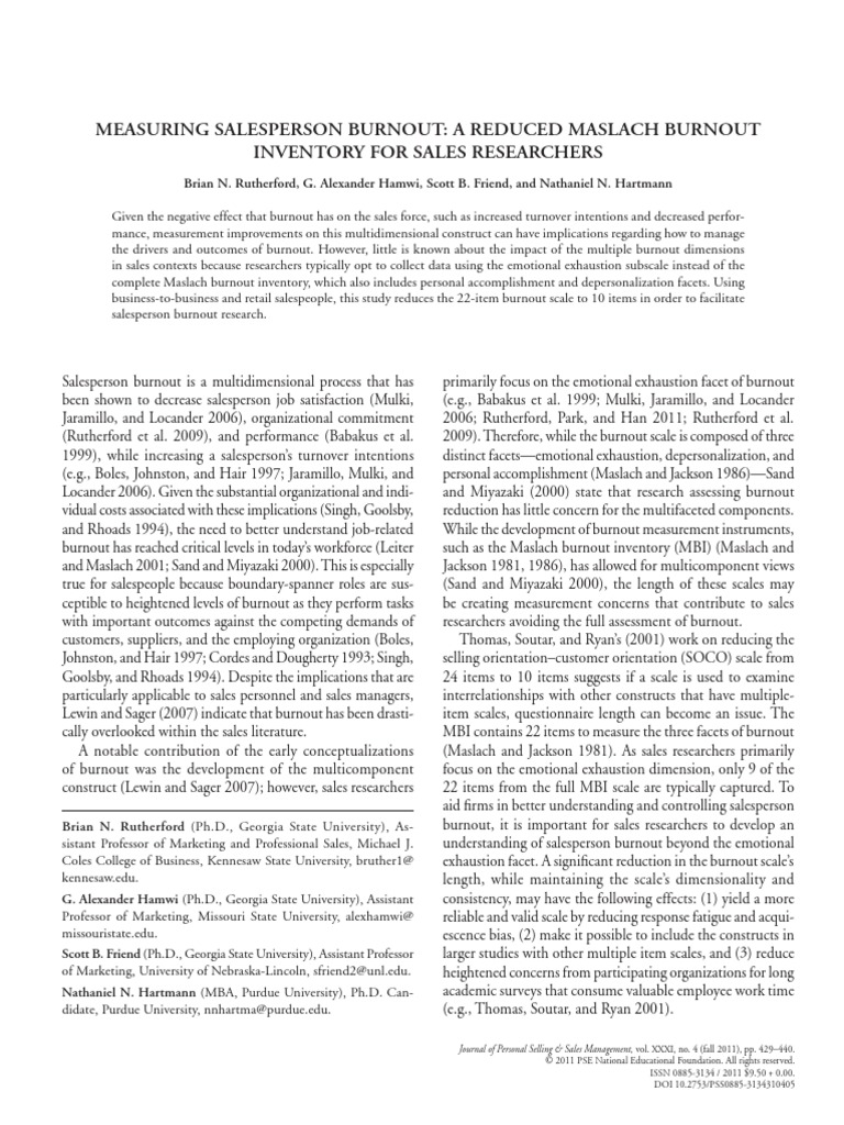 MBI Scale Reduced | Download Free PDF | Occupational Burnout | Job ...