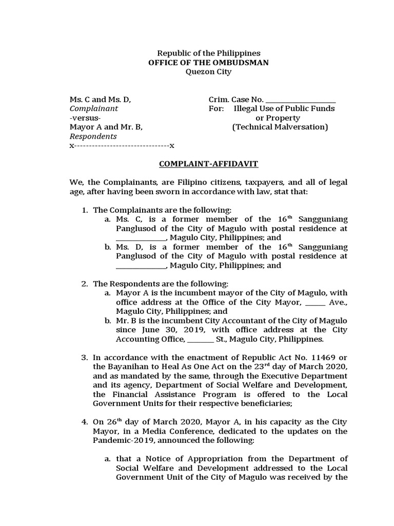 Complainant: Office of The Ombudsman | PDF | Welfare | Justice