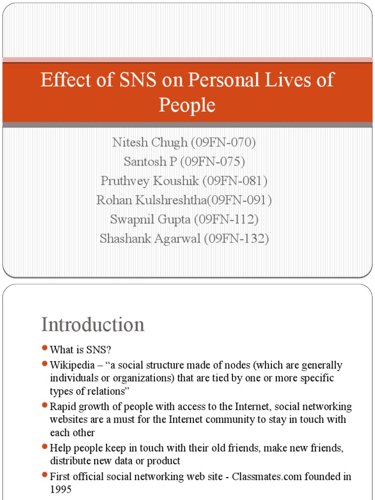 Effect of SNS On Personal Lives of People | PDF | Social Networking ...