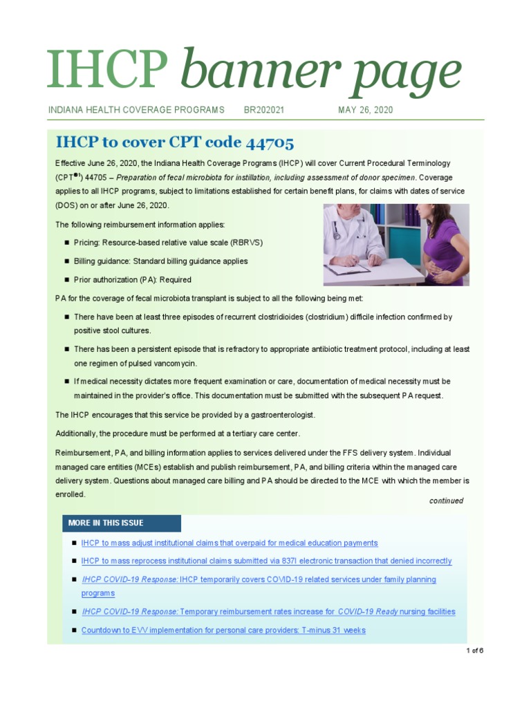 Banner Page: IHCP To Cover CPT Code 44705 | PDF